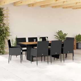 vidaXL 9dílný zahradní jídelní set s poduškami polyratan [3213511] Barva: Černá