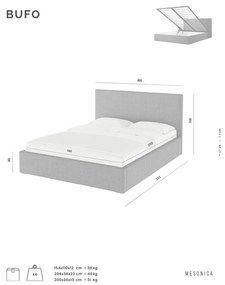 Béžová čalouněná dvoulůžková postel s úložným prostorem s roštem 180x200 cm Bufo Bed – MESONICA