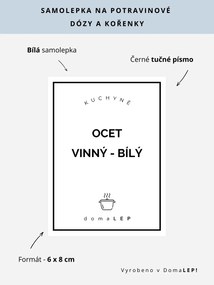 Samolepka na láhev OCET VINNÝ - BÍLÝ – bílá, 6 x 8 cm, tučné písmo