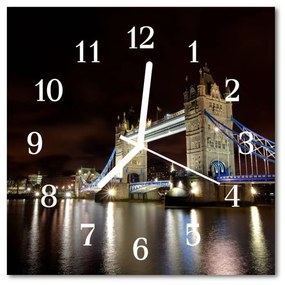 Nástěnné hodiny obrazové na skle - Most osvětlený