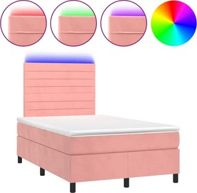 Box spring postel s matrací a LED růžová 120 x 190 cm samet 3270322
