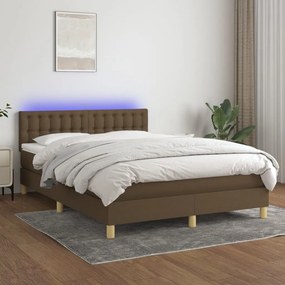 Box spring postel s matrací a LED tmavě hnědá 140x200 cm textil 3134040