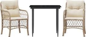 3dílný bistro set s poduškami béžový polyratan 3212138