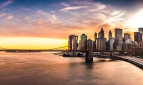 Vícedílný obraz Panorama Brooklynského Mostu Při Západu Slunce Nedostatek Nedostatek Plátno Canvas 200x120