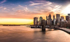 Vícedílný obraz Panorama Brooklynského Mostu Při Západu Slunce Nedostatek Nedostatek Přírodní plátno 250x150