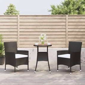 3dílný zahradní bistro set s poduškami černý polyratan 3187432
