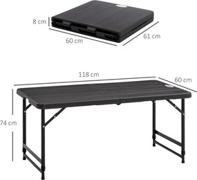 Skládací venkovní stůl Outsunny Plastový 118 x 60 x 74 cm, Odolný proti povětrnostním vlivům, Protiskluzový Bufetový stůl, Stanový stůl, Stůl na balk…