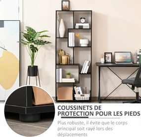 HOMCOM Knihovna v moderním zigzag designu 70L x 24W x 178H cm Dřevotříska Černá