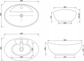 Invena Feme, keramické umyvadlo na desku 590x390x135 mm, bílá lesklá, INV-CE-10-001-C