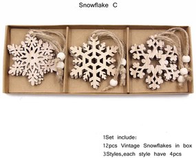 Vánoční dekorace - vánoční ozdobička ze dřeva (12 ks v balení) 1-13 Barva: Box-Snowflake C