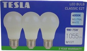 TESLA BL270940-3PACK - LED bulb žárovky E27, 9W, 1055 lm, 4000K, denní bílá, 3 ks v balení