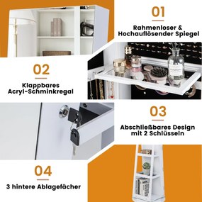Costway Otočná skříňka na šperky o 360° s tříbarevnými LED světly Volně stojící