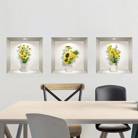 Sada 3 3D samolepek na zeď Ambiance Yellow Flowers