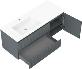 Mexen Rivel, koupelnová skříňka 120 cm s levým umyvadlem Otis, 2S, 1D, drážkovaná, grafitová/bílá matná, 91A23-12047-3-BBFFF66-W18L01
