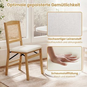 Costway Sada 2 skládacích jídelních židlí s ratanovým opěrákem, polstrovanými