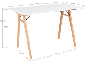 House Nordic Psací stůl, bílá a přírodní\n120x60x75 cm