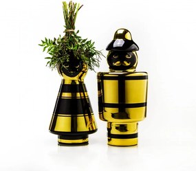 Váza, Nádoba Illa/Ona z design studia LLEV, černé sklo ručně malované zlatem