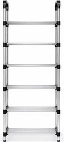 botník, 6 pater, kov/plast, 116x58x25 cm, chrom/černá, Dekorino BB20260056