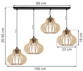 Závěsné svítidlo TIMBER 3, 4x dřevěné stínítko