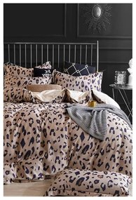 Hnědé prodloužené čtyřdílné bavlněné povlečení na dvoulůžko s prostěradlem 200x220 cm Leopard – Mila Home