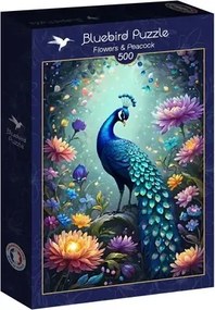 BLUEBIRD Puzzle Květiny a páv / 500 dílků / od 12 let
