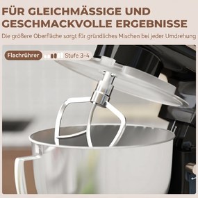 HOMCOM Kuchyňský robot s hnětacím těstovadlem, nerezová mísa 4,5 l, 1300 W, strojek na těsto s rychlostí 6+, béžový