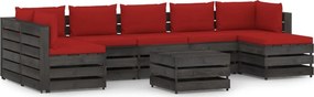 vidaXL 8dílná sedací souprava s poduškami impregnované dřevo [3068082] Barva: Červeno-šedá