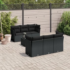 7dílná zahradní sedací souprava s poduškami černá polyratan 3217255