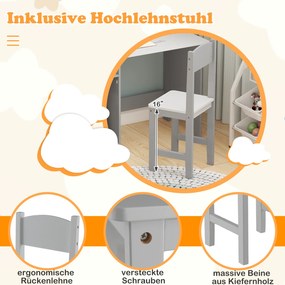 Costway Dětský psací stůl, dětský s dřevěnou židlí, s policí