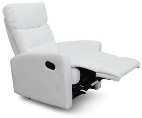 Relaxační TV křeslo SILAS — výsuvná podnožka, bílá ekokůže nosnost 150 kg