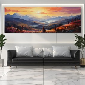 Obraz na plátně - Magická podzimní krajina s mlhavým údolím FeelHappy.cz Velikost obrazu: 150 x 50 cm