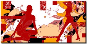 Obraz Zakleté v abstrakci (1-dílný) - siluety žen na pozadí vzorů