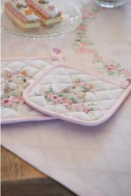Růžová bavlněná utěrka s květy Floral Easter Bunny - 50*70 cm
