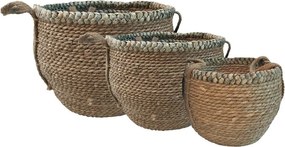 3 ks hnědé pletené koše Jesse - 38*38*26cm/31*31*23cm/26*26*21cm