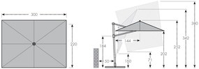 Doppler ALU WOOD 220 x 300 cm - výkyvný zahradní slunečník s boční tyčí přírodní