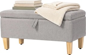 HOMCOM Storage Bench — Linen-Upholstered End-of-Bed Ottoman with Rubberwood Legs, Light Gray, 71 x 37 x 36 cm (28.0 x 14.6 x 14.2 in) | Aosom