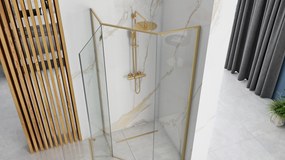 Rea Diamond, 5-úhelníkový sprchový kout 90x90, 6mm čiré sklo, zlatý matný profil + bílá sprchová vanička, KPL-K6506