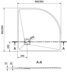 Mexen Bert, SMC čtvrtkruhová sprchová vanička 90 x 90 cm, šedá, 4KR619090