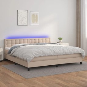 Box spring postel matrace a LED cappuccino 200x200cm umělá kůže 3134248
