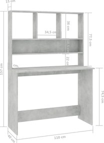 vidaXL Marketos Psací stůl s policemi betonově šedý 110x45x157 cm dřevotříska