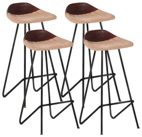 Barové stoličky 4 ks hnědé pravá kůže - Default Title