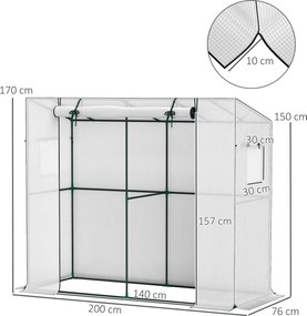 Outsunny skleník s rolovacími dveřmi, 2 okna, zimní skleník z ocelové fólie, skleník na balkon, zahrada, skleník na rajčata s UV ochranou 200x76x170c…
