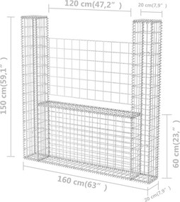 Gabionový koš ve tvaru U pozinkovaná ocel 160 x 20 x 150 cm 142545