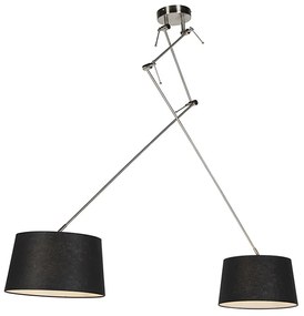 Závěsná lampa s lněnými odstíny černé 35 cm - ocel Blitz II