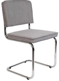OnaDnes -20% Světle šedá manšestrová jídelní židle ZUIVER RIDGE RIB s lesklým rámem