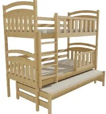 Vomaks Patrová postel s výsuvnou přistýlkou PPV 024 100 cm (+20 cm vsuvky mezi lůžky a prodloužený žebřík) surové dřevo 80 x 200 cm
