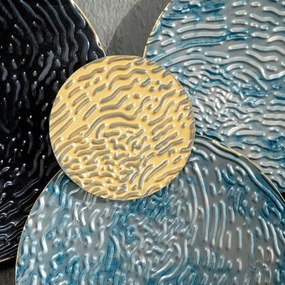 HOMCOM 3D nástěnná malba kovový obraz nástěnná plastika moderní obývací pokoj umění 121x53cm ve zlaté černé modré pro stylové dekorace