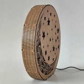 Dřevěná LED stolní lampa Měsíc a hvězdy – Noční lampa| SENTOP LED0612