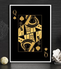 Pixada Queen of spades Gold - motivační obraz Velikost: A3 - 29,7x42 cm, Volba rámu: s černým rámem