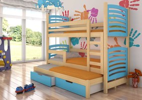 Patrová postel pro tři osoby s matracemi SORIA Hlavní barva: Bílá, Další barva: Modrá